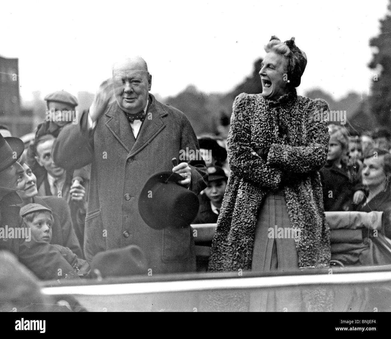 WINSTON CHURCHILL campaigning with wife Clementine in the 1945 General ...