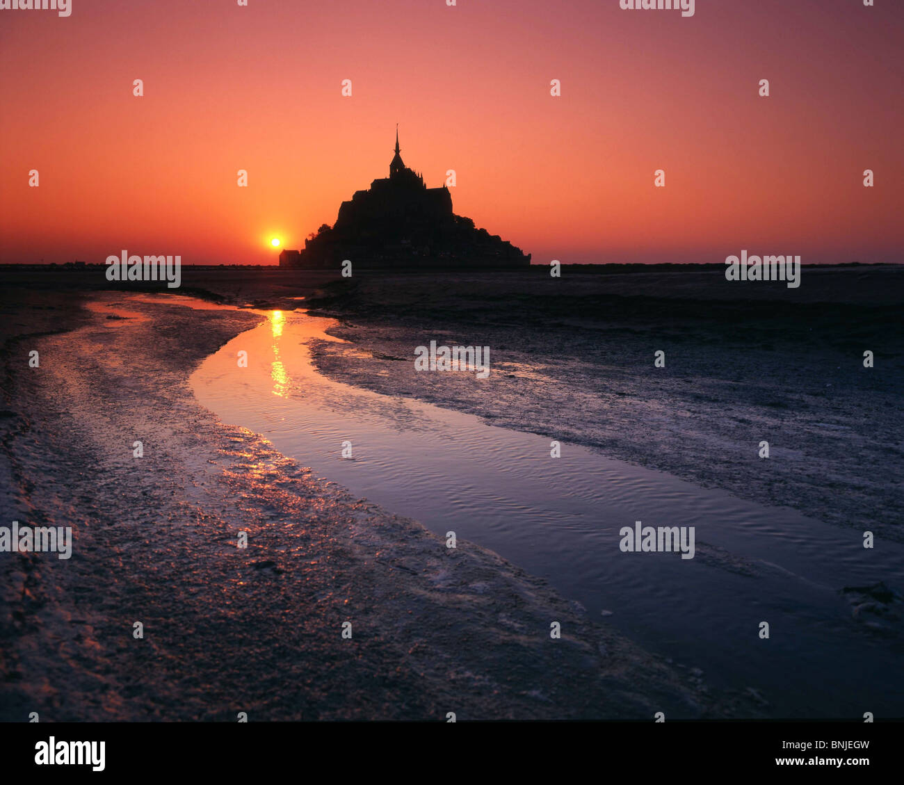 France Mont Saint Michel castle sunrise Sunset twilight Normandy ...