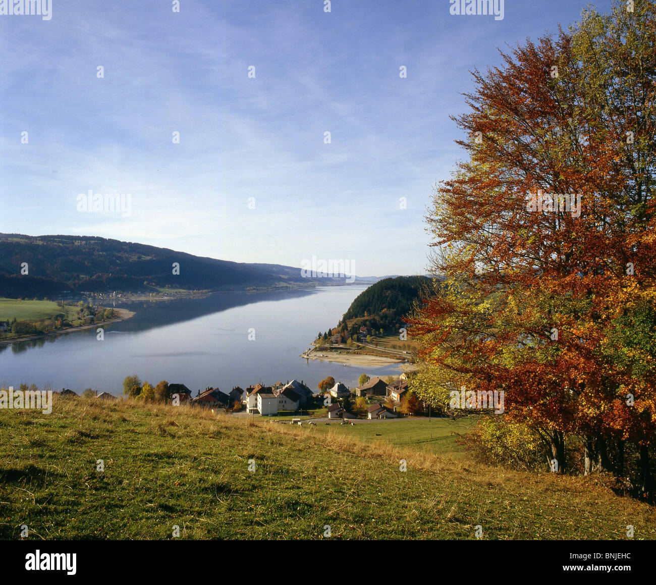 autumn fall Vallee de Joux Lac de Joux Le Pont lake lakes Village ...