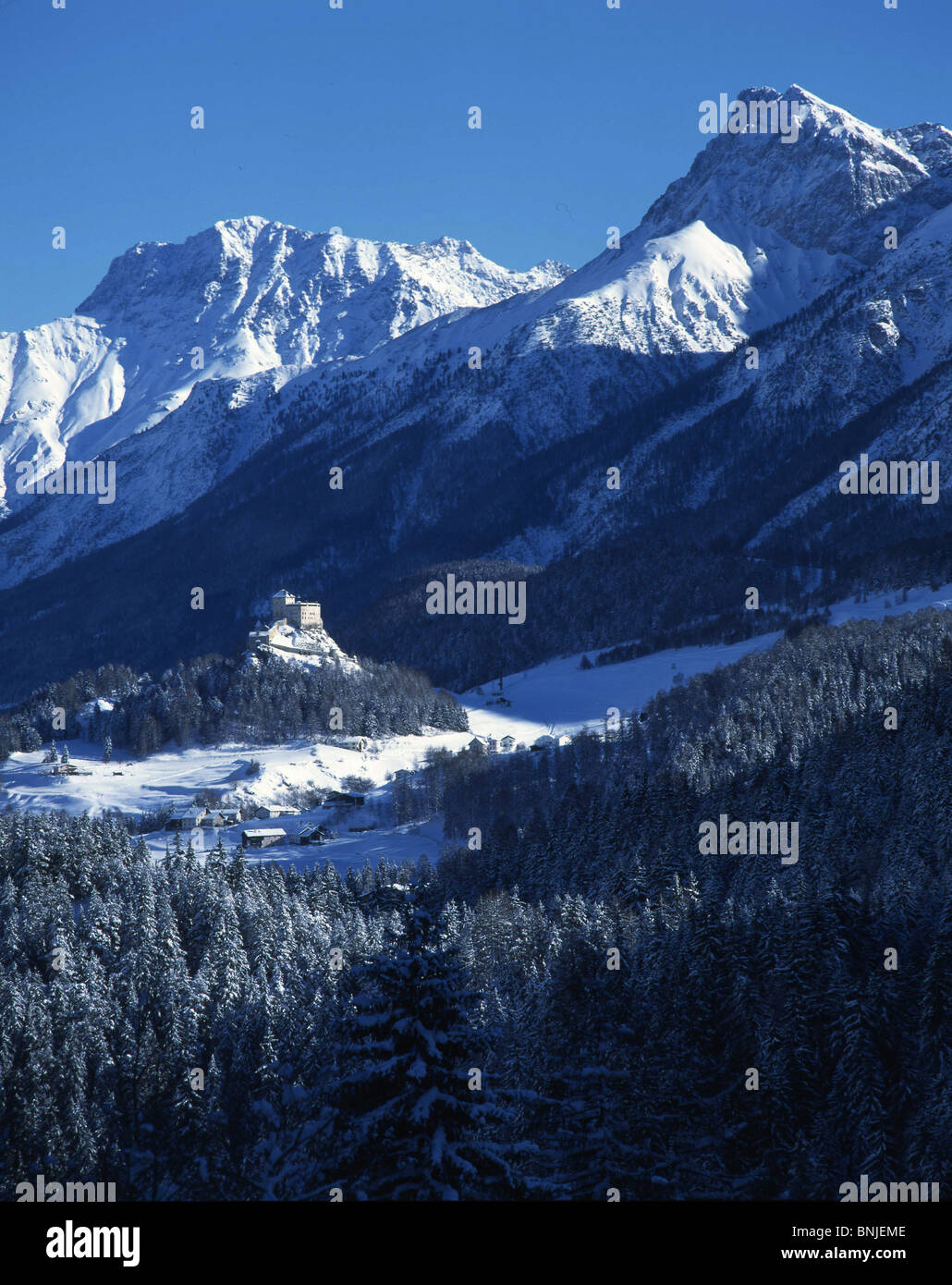 alps alpine mountain mountains Canton of Grisons Graubünden castle Snow ...
