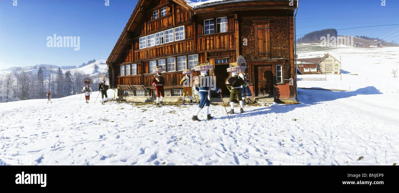 Appenzell Ausserrhoden folklore Silvesterkläuse Silvesterklazsen snow ...