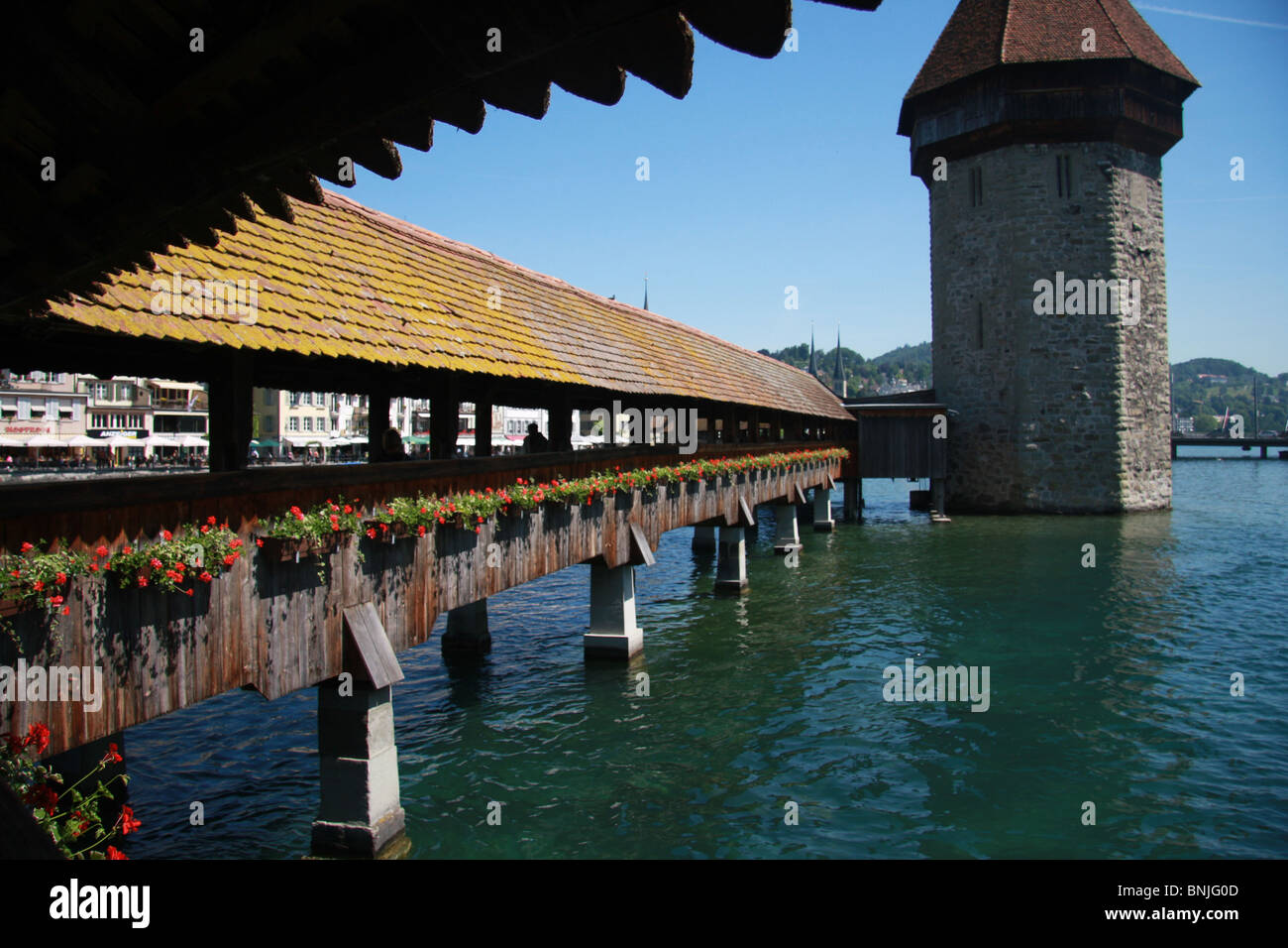 Switzerland town City of Lucerne Reuss chapel bridge bridge wooden ...