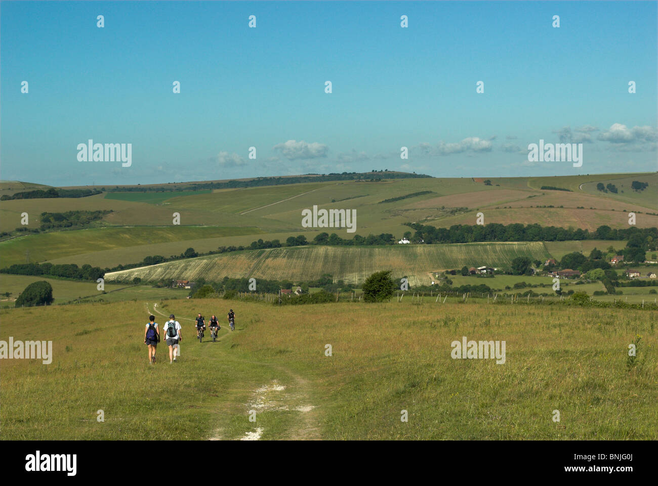Walking down to the Adur Valley on the South Downs Way from Beeding ...