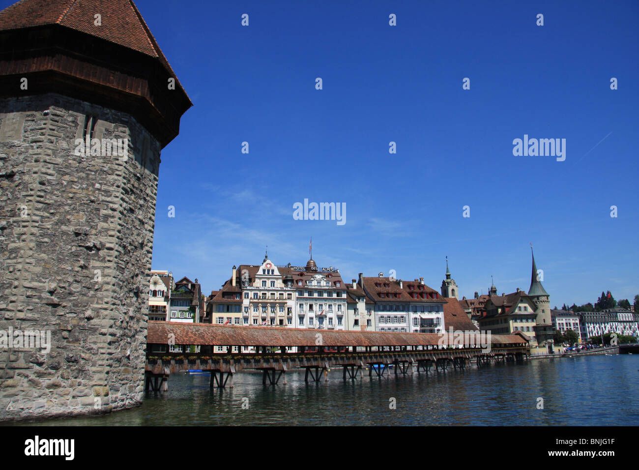 Switzerland town City of Lucerne Reuss chapel bridge bridge wooden ...