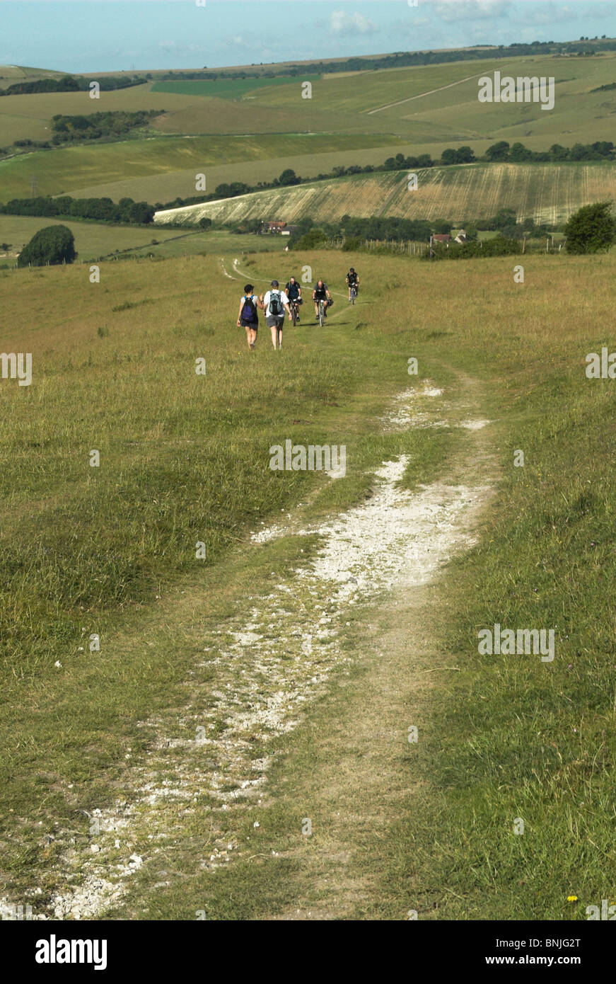 Walking down to the Adur Valley on the South Downs Way from Beeding ...