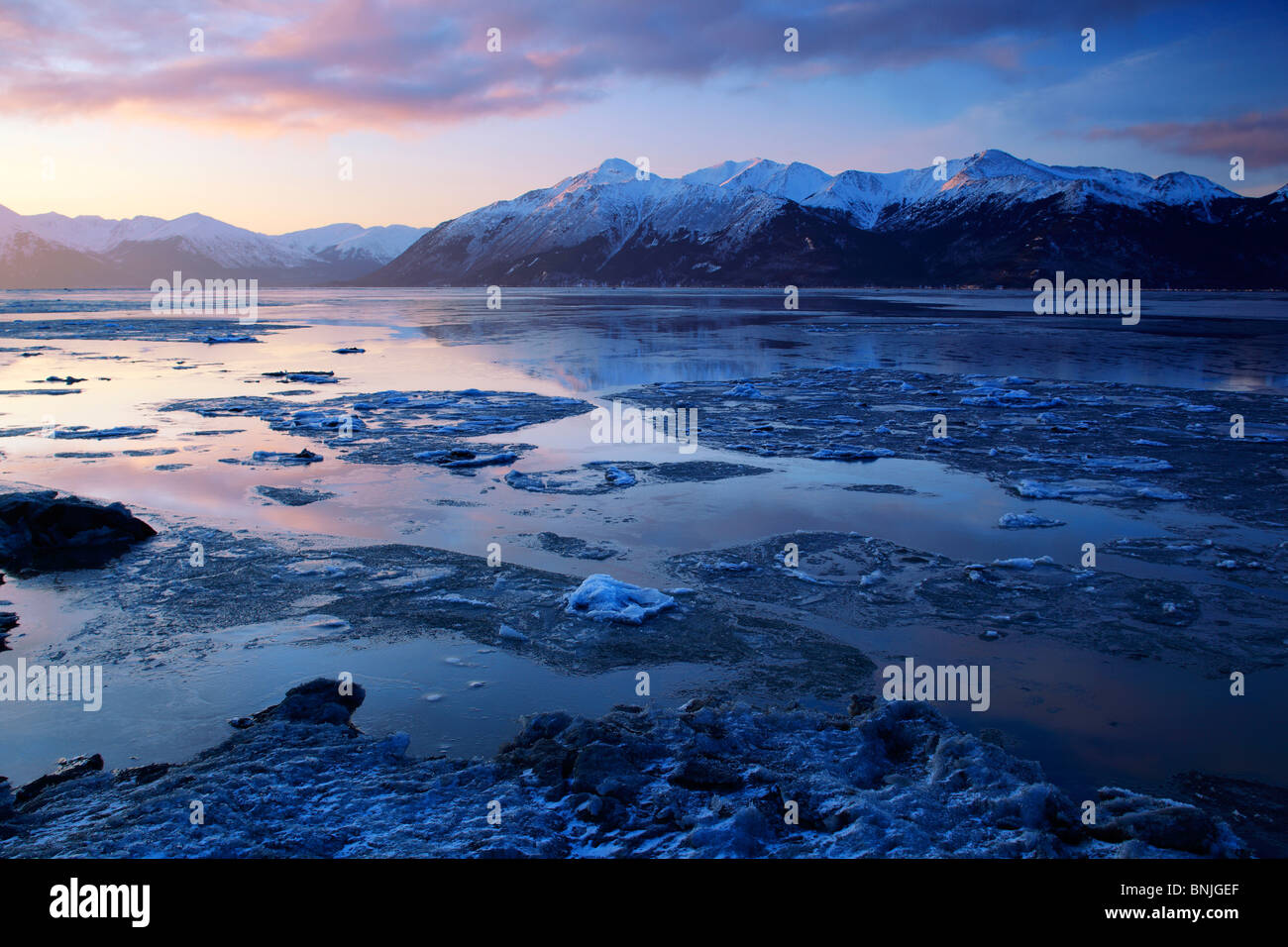 Alaska mountains bay dusk twilight ice floes freedom liberty sky heaven ...