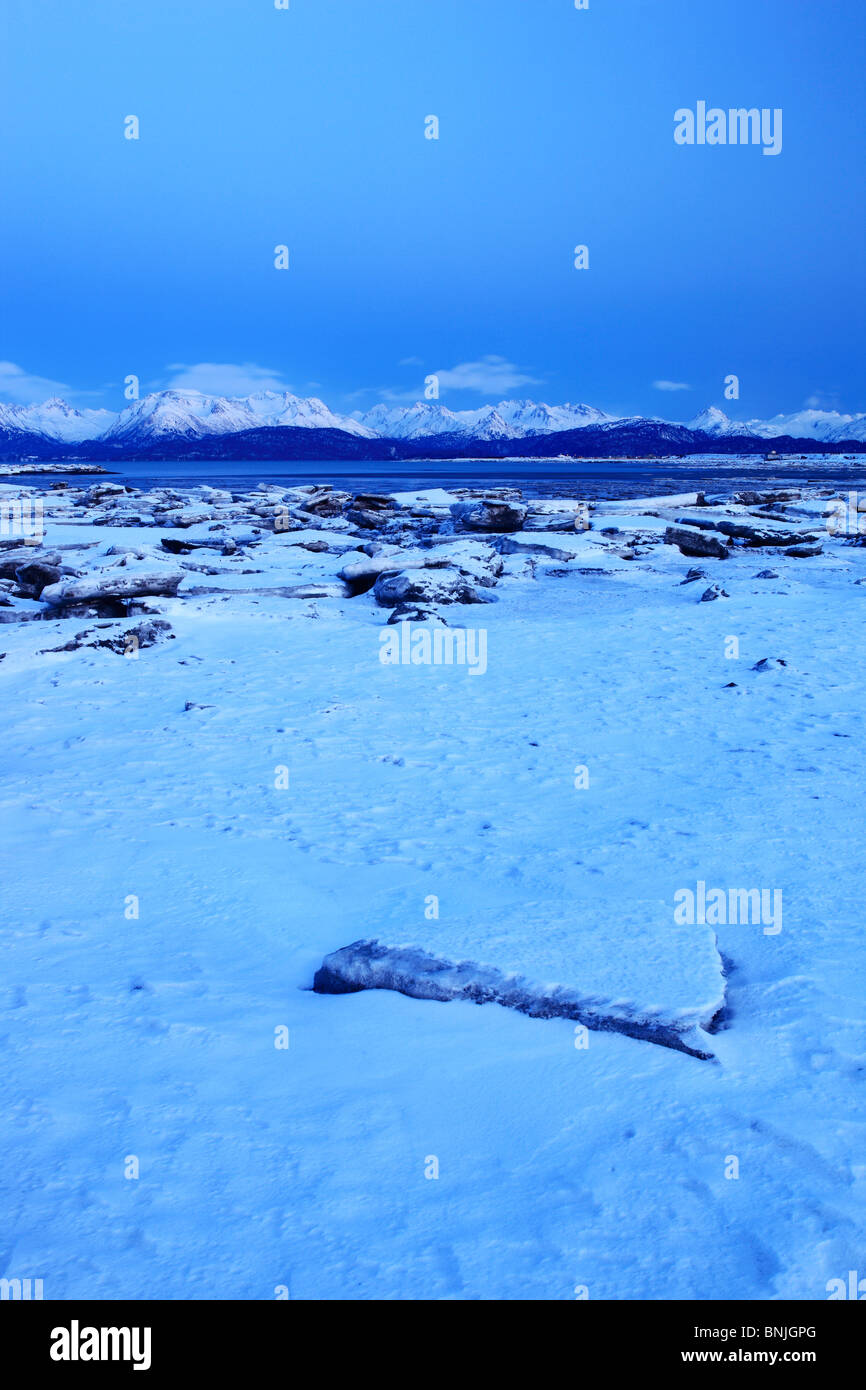 Evening Alaska mountain mountains blue hour lesson bay ice floes ...