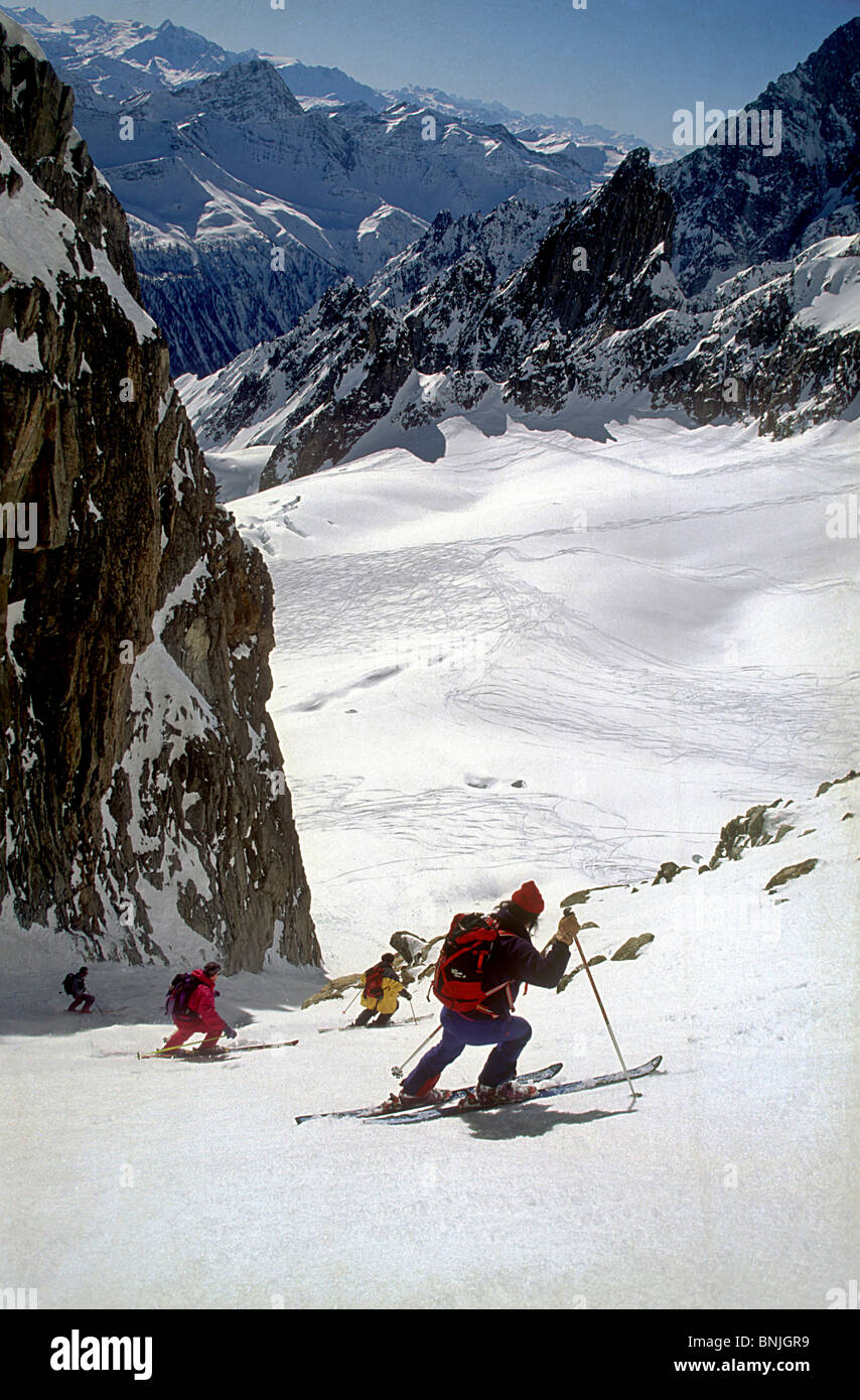Punta Helbronner Ski touring tour skiing group slope Italy Alps Alpine ...