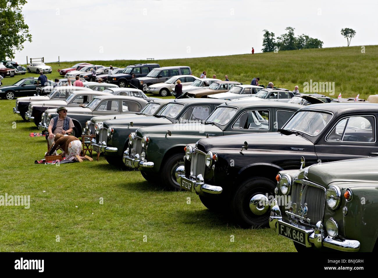 Lineup of historic Rover cars at an enthusiast's rally in Sussex, UK ...