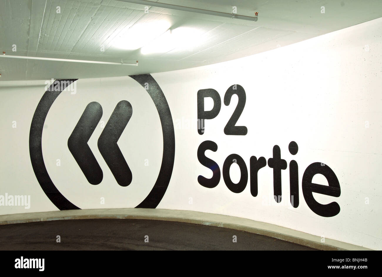 Car park parking garage exit sortie sript indoor indoors inside sign ...