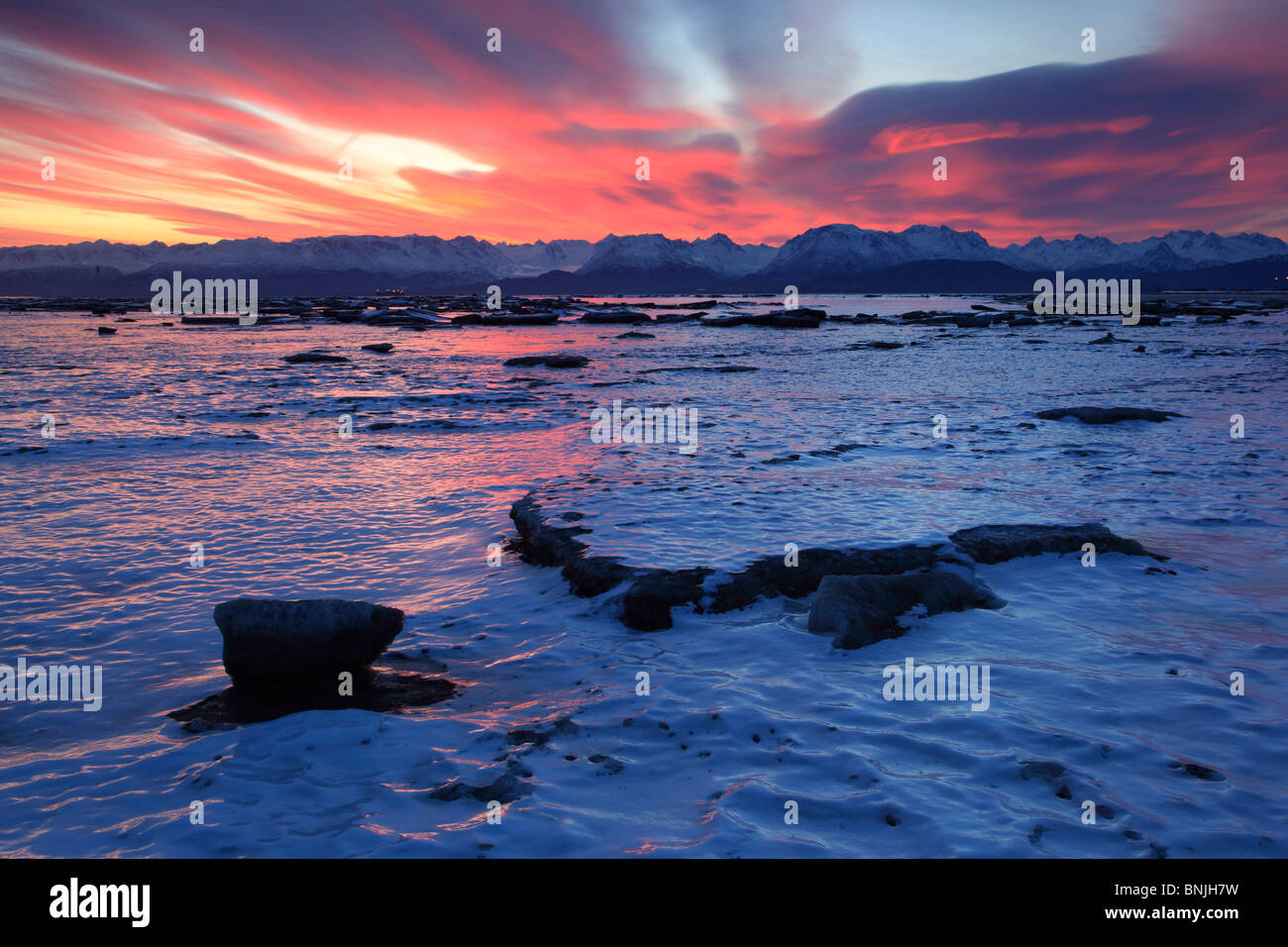 Alaska mountains bay dusk twilight ice floes freedom liberty Homer ...