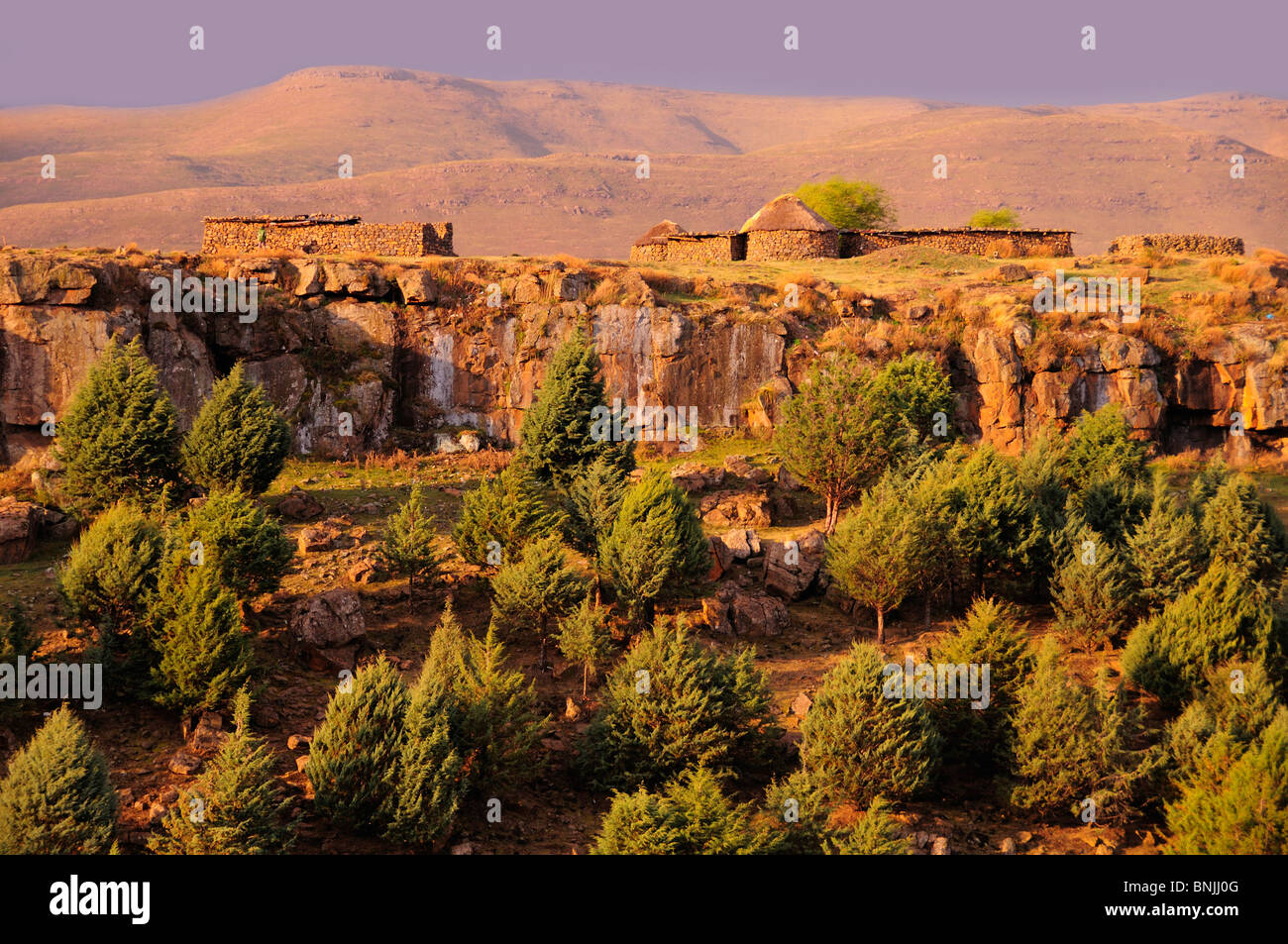 Houses Semonkong Lesotho Southern Africa settlement trees landscape ...