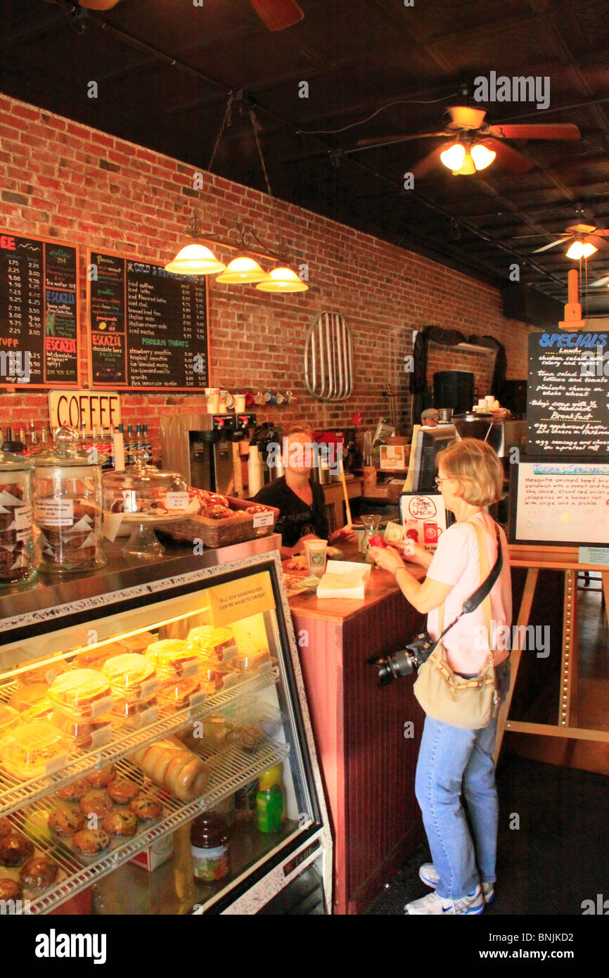 Customer purchasing coffee at a cafe in Beaufort, North Carolina, USA ...