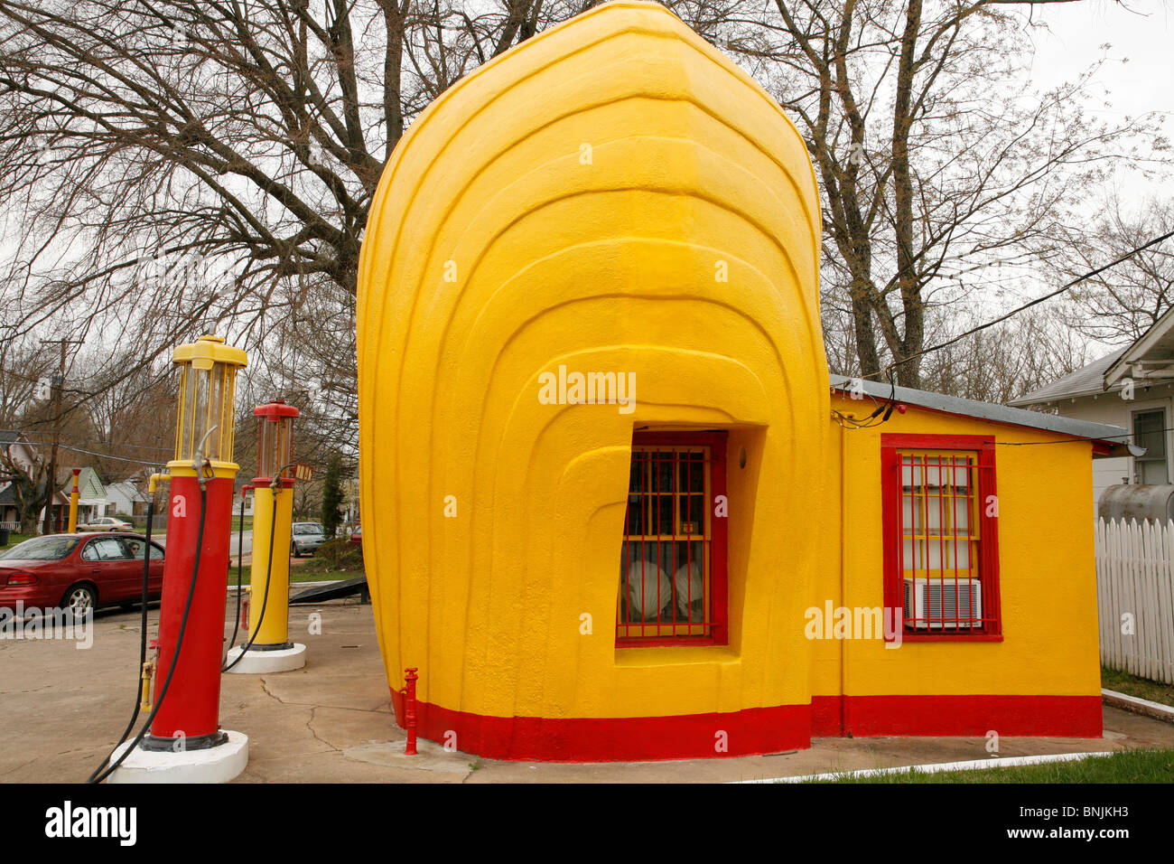 Old Historic landmark Shell Gas Station and globe pumps in Winston ...
