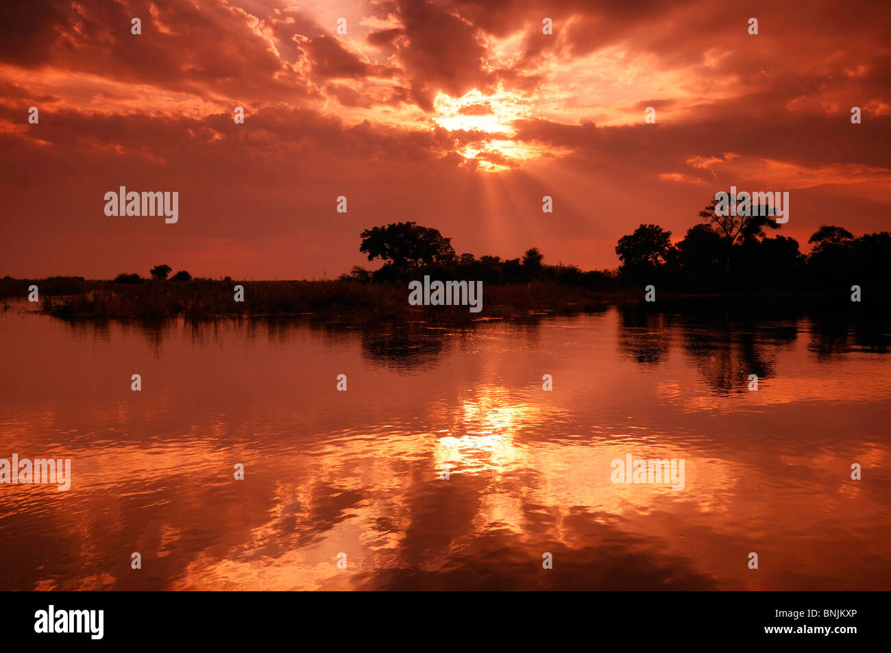 Sunset Kwando River Bwabwata National Park Susuwe Island Lodge Caprivi ...