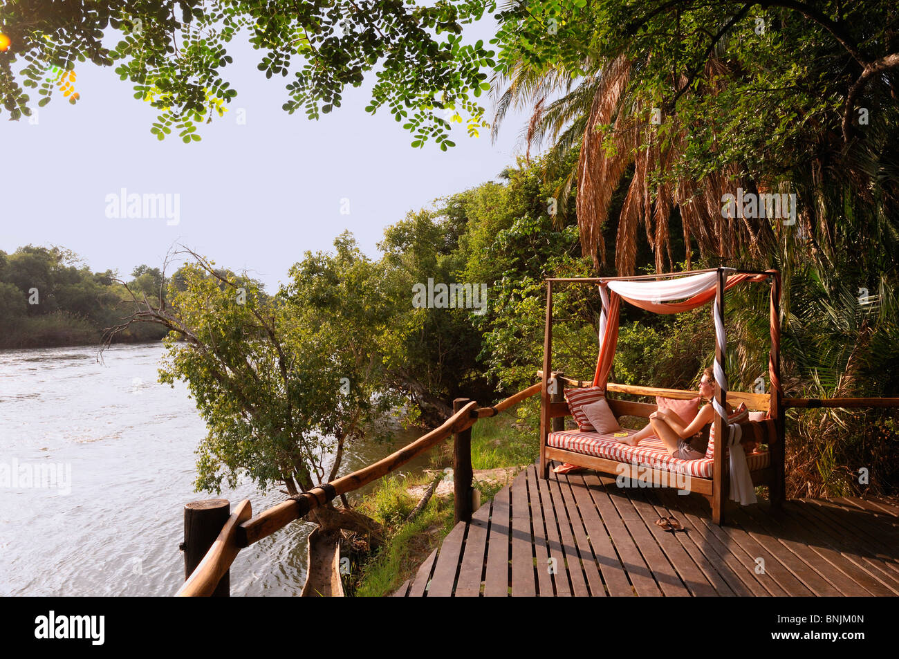 Deck Ntwala Island Lodge Zambezi River Kasane Caprivi Namibia Africa ...