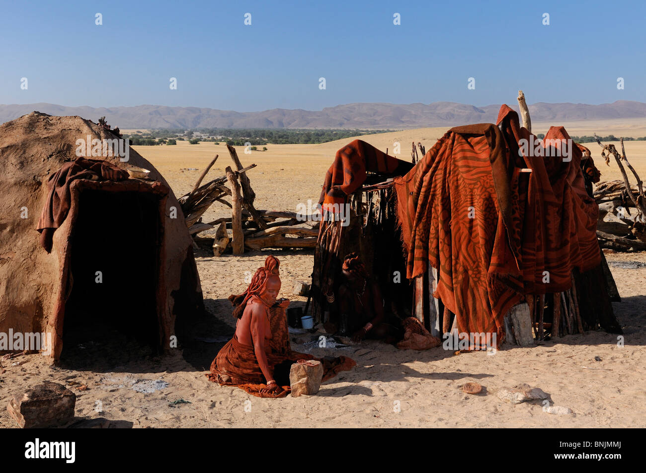 Himba women Himba village Purros Kaokoland Kunene Region Namibia Africa ...