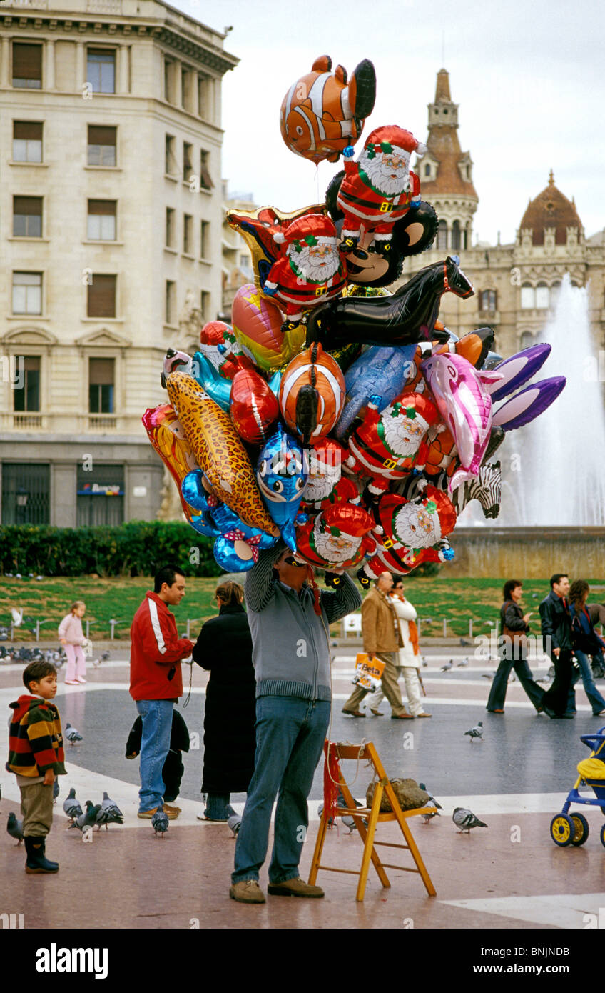 Barcelona, Spain. Balloon vendor in the Placa de Catalunya Stock Photo ...