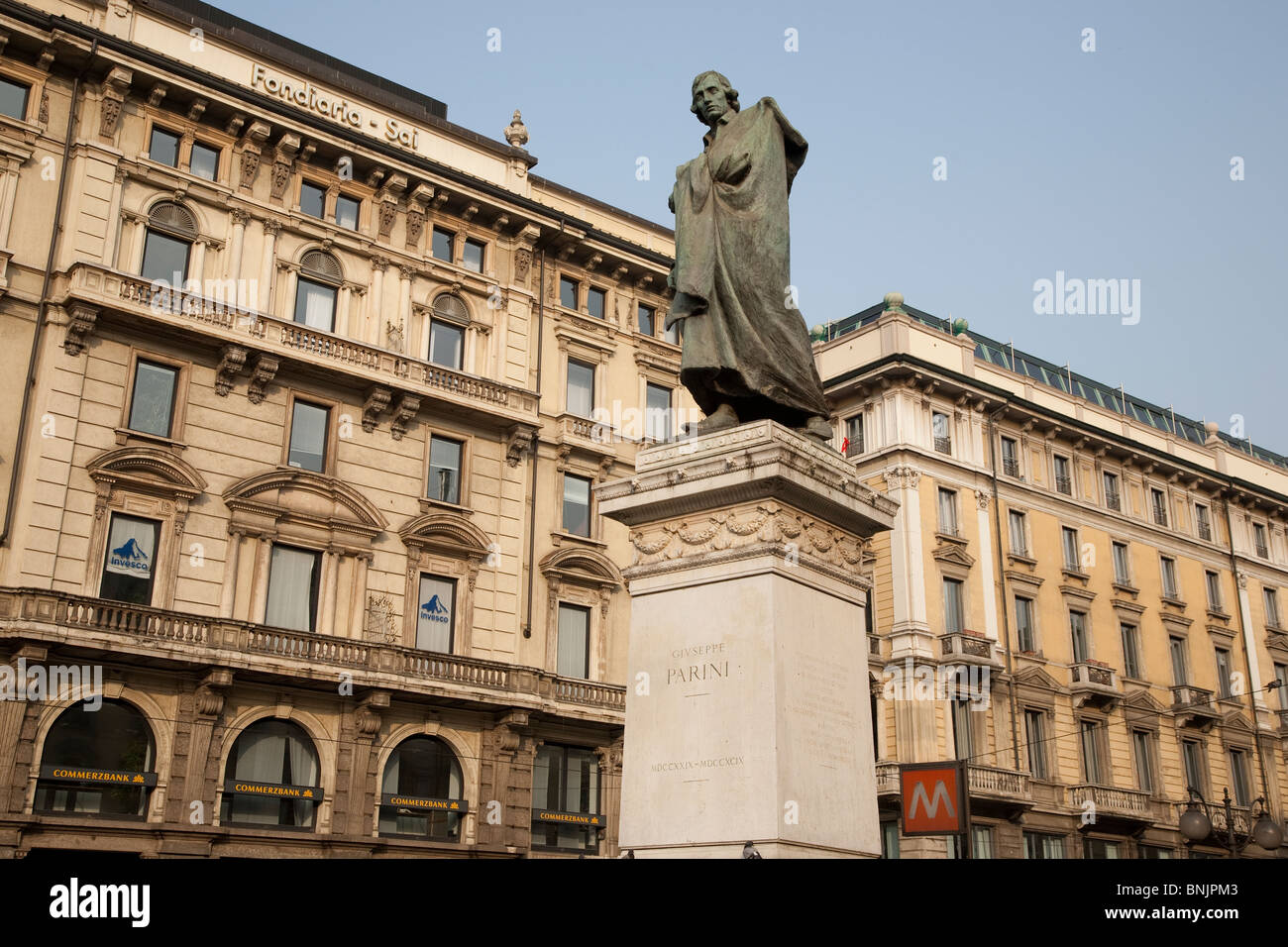 Parini Statue in Dante Street with Cordusio Square in Milan; Italy ...