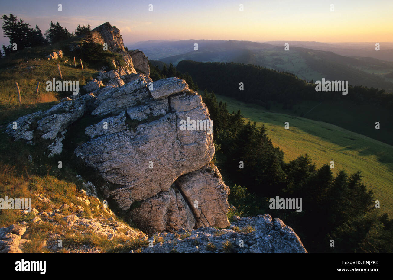 Chasseral Switzerland Canton of Bern vantage point rock cliff fence ...