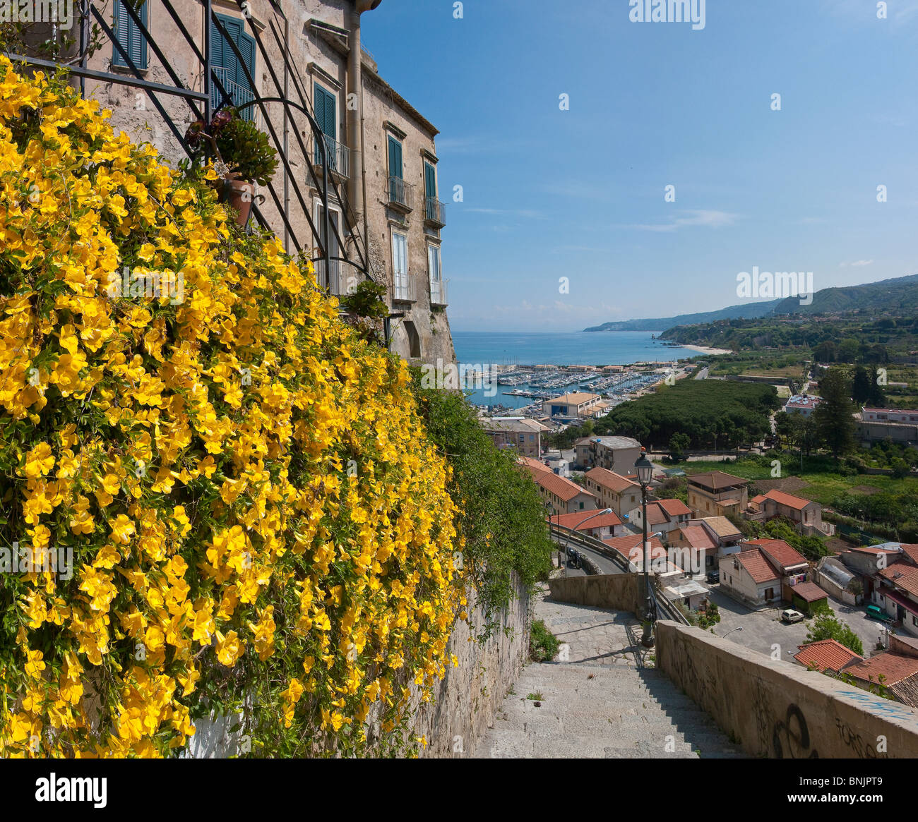 Tropea Calabria Mediterranean Italy houses homes flowers yellow village ...