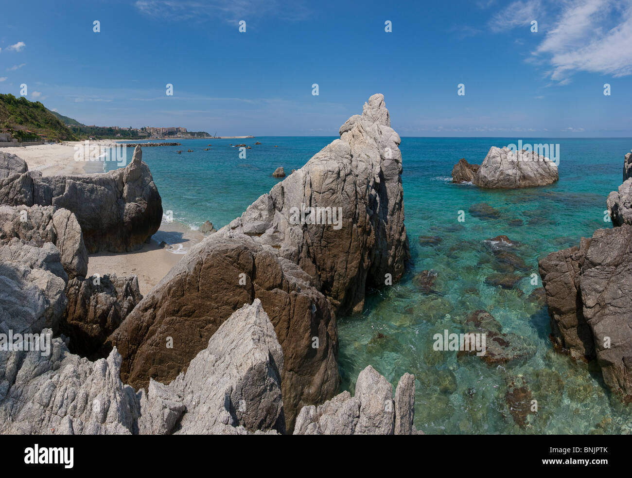 Tropea Calabria Mediterranean Italy coast sea water beach seashore rock ...
