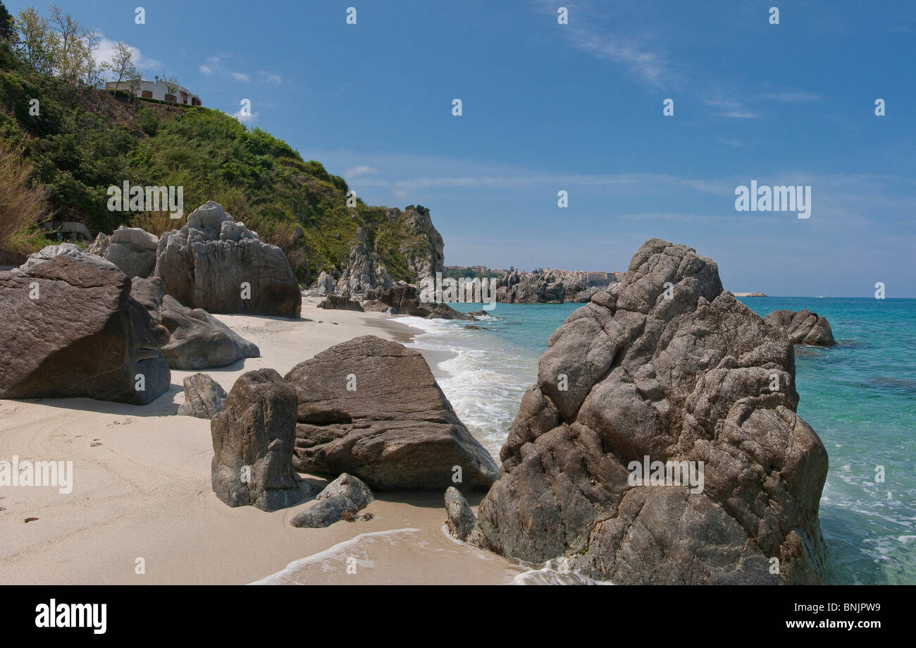 Tropea Calabria Mediterranean Italy coast sea water beach seashore rock ...