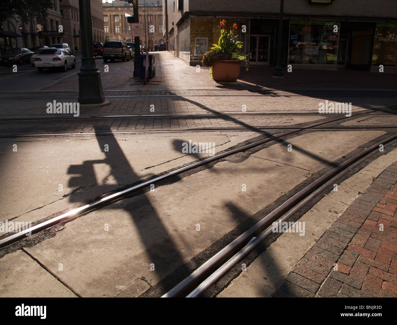 Trolley tracks and switch. Main Street, Memphis, Tennessee Stock Photo ...