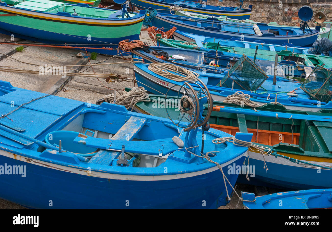 Scilla Calabria Mediterranean Italy brightly fishing boats blue Stock ...