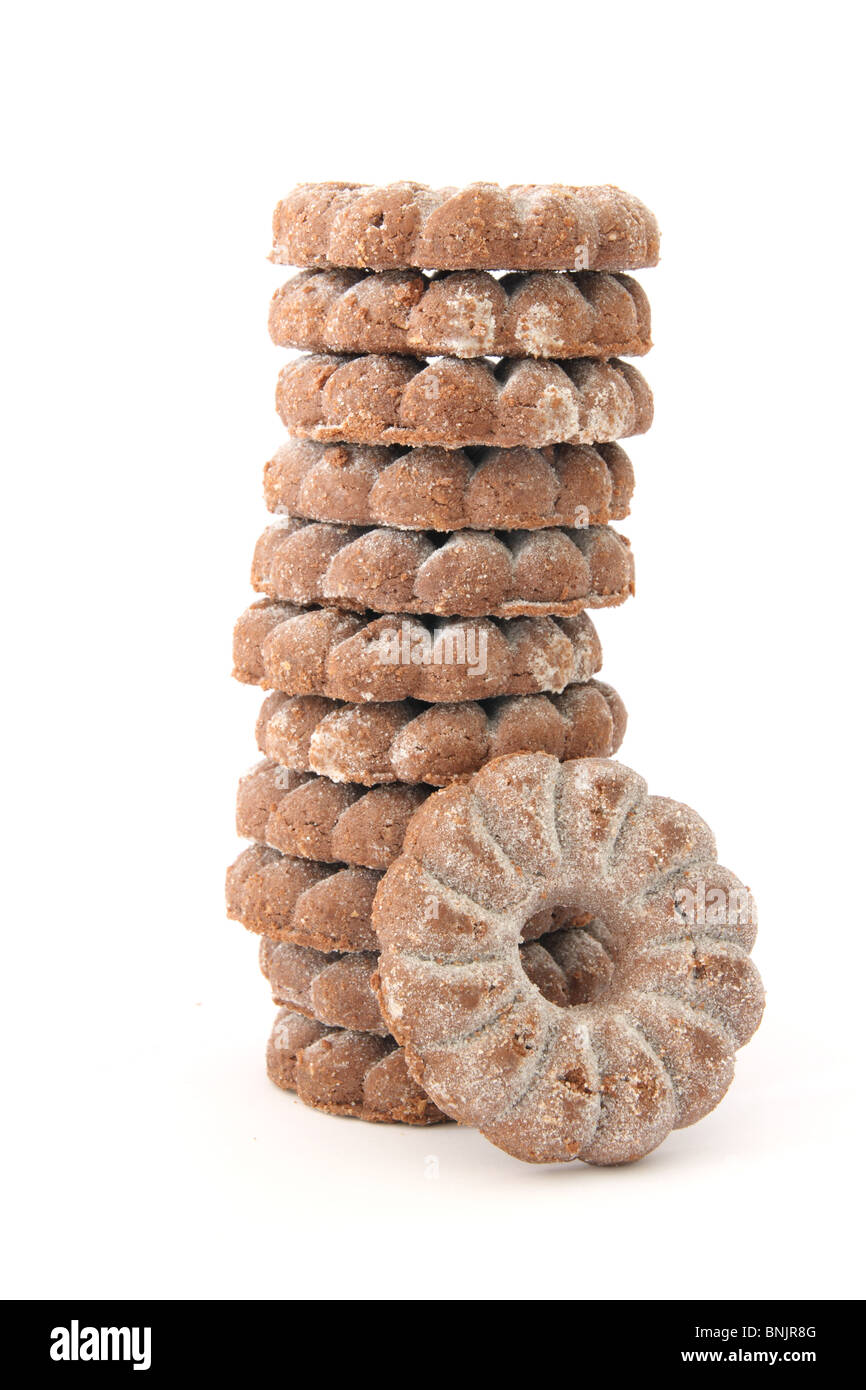 Stack of brown chocolate biscuits with one facing the camera Stock ...