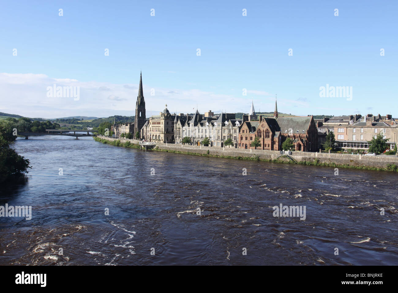Perth skyline with St Matthews Church and River Tay Perth Scotland July ...