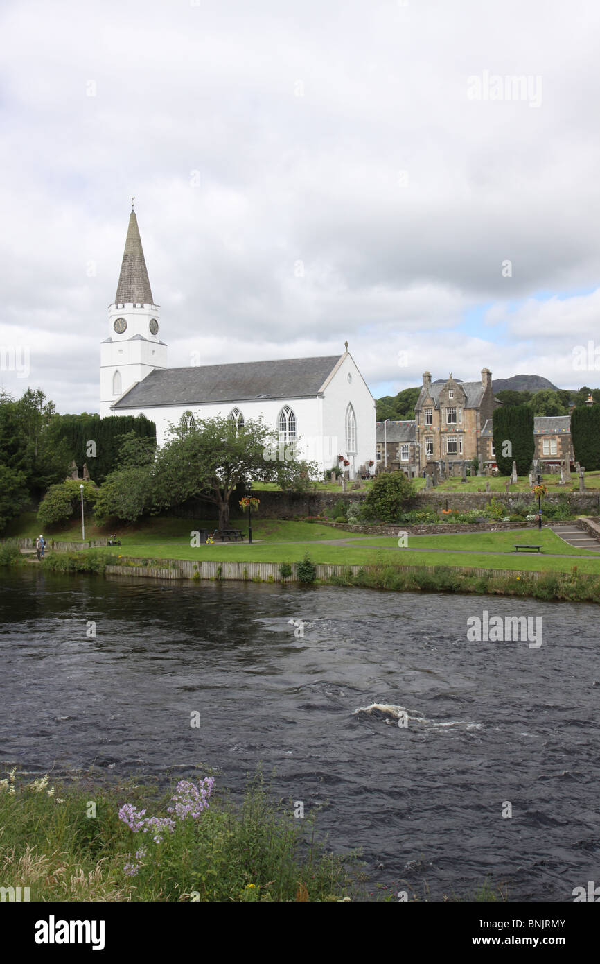 River Earn and the White church Comrie Scotland July 2010 Stock Photo ...
