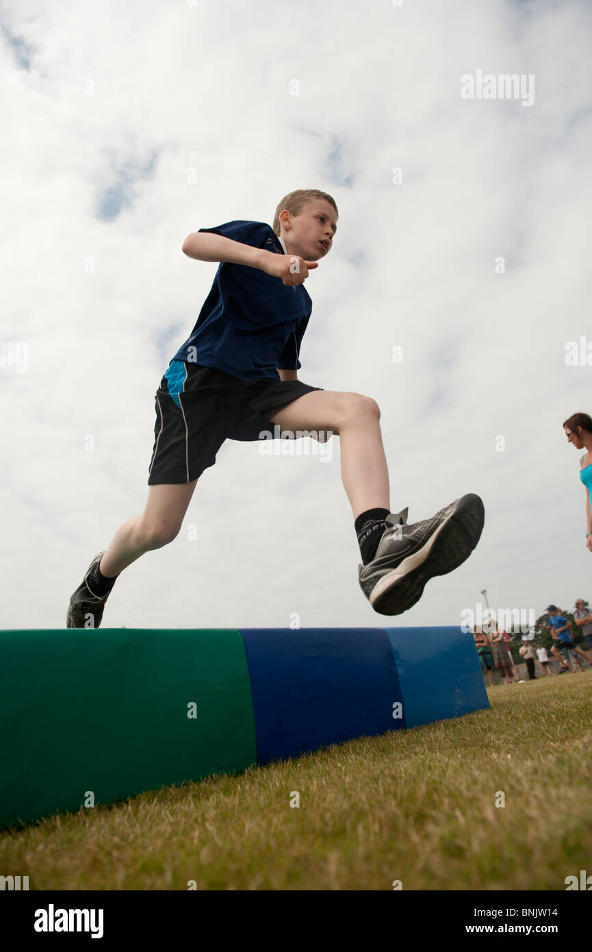 Children competing at a primary school sports day, Aberystwyth, Wales ...