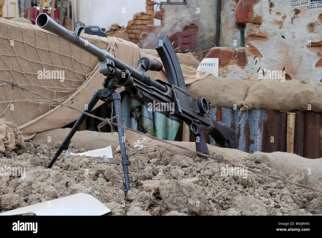 A World War 2 British Bren Gun Behind Barbed Wire Defences Stock Photo ...