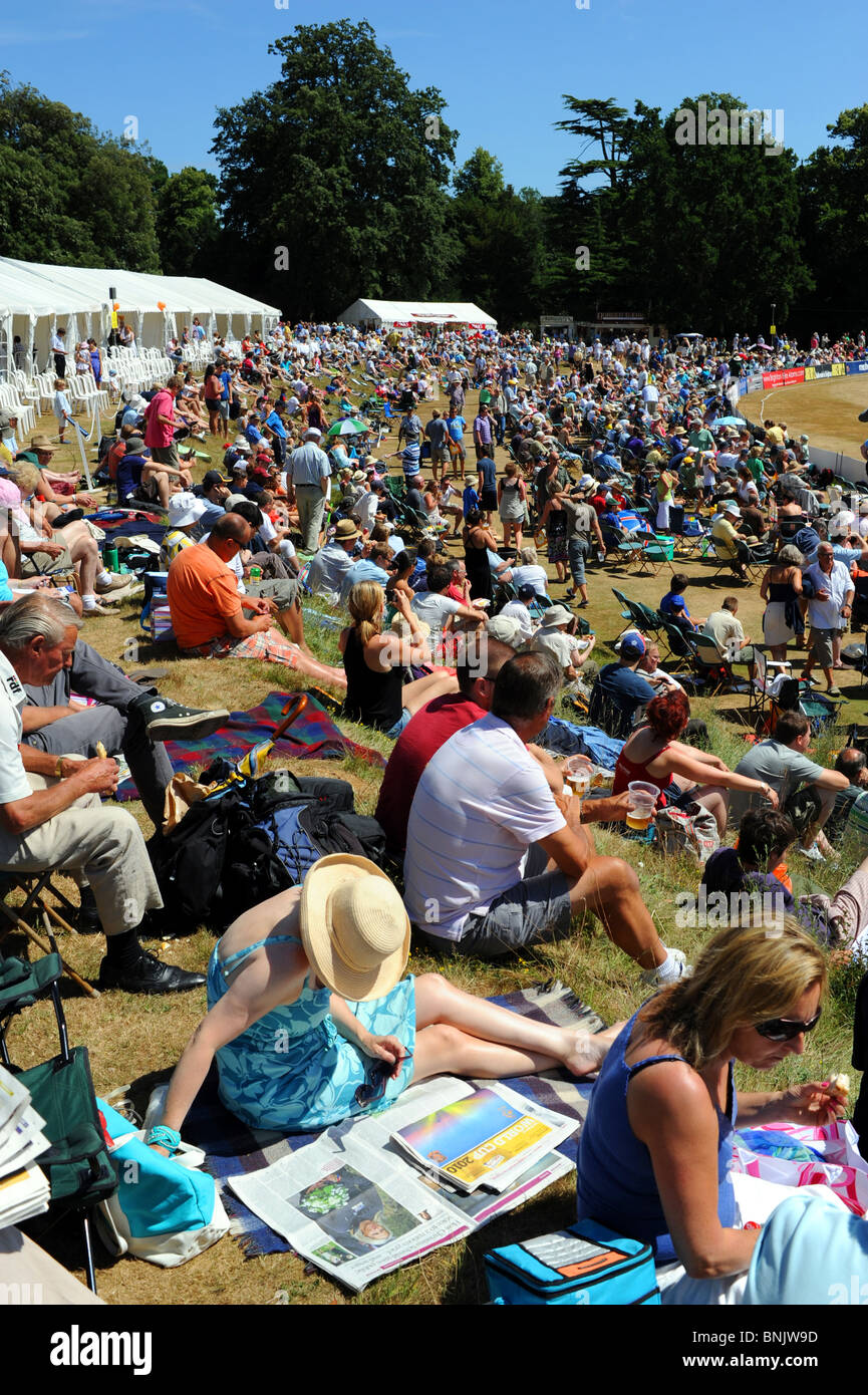 Big crowd watching cricket at the Arundel Castle ground West Sussex UK ...