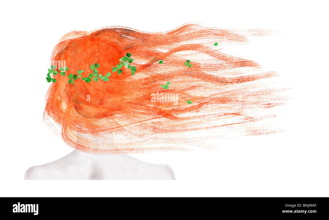 redhead with shamrock in her hair Stock Photo - Alamy