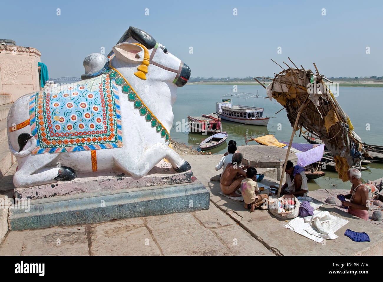 Holy cow statue. Shivala Ghat. Varanasi (Benares). India Stock Photo ...