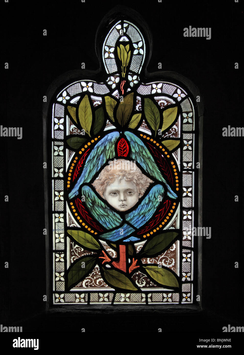 Stained glass window depicting cherub hi-res stock photography and ...