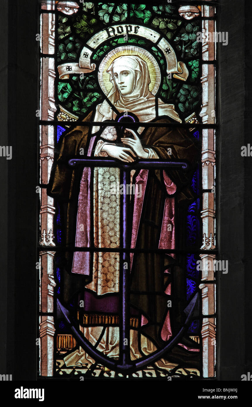 A stained glass window depicting Hope holding an anchor, Parish Church ...