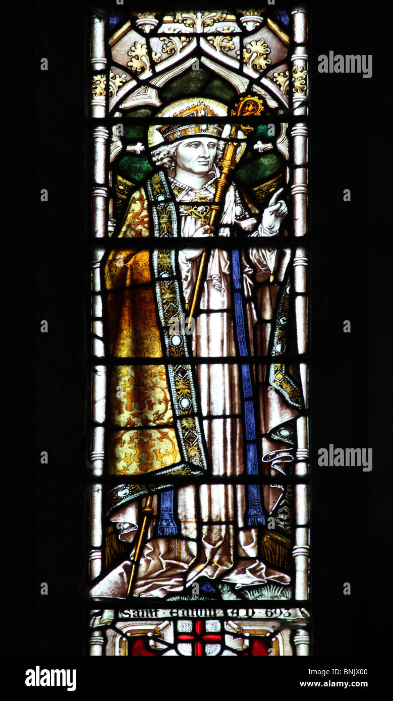 A stained glass window by Edward Frampton depicting Saint Egwyn Bishop ...
