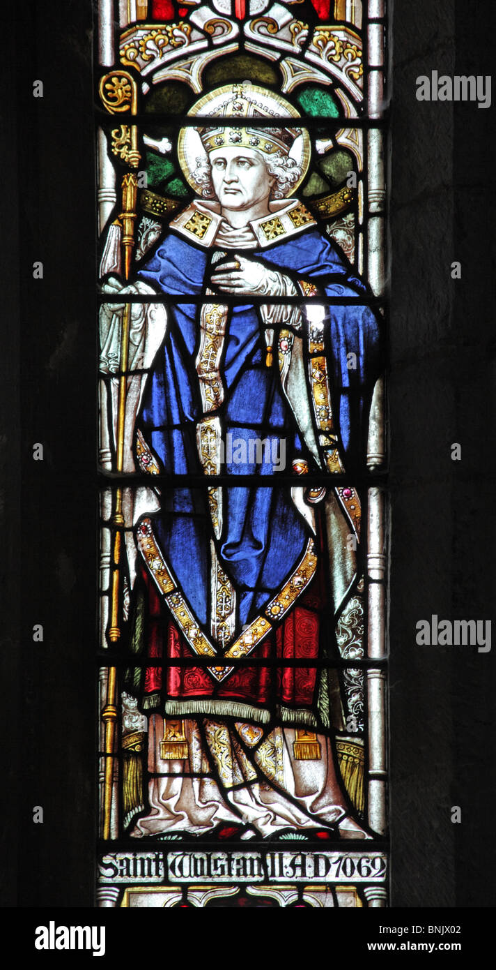 A stained glass window by Edward Frampton depicting Saint Wulstan ...