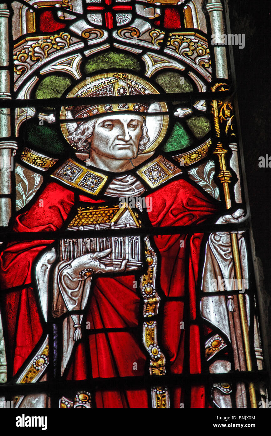 A stained glass window by Edward Frampton depicting Saint Oswald ...