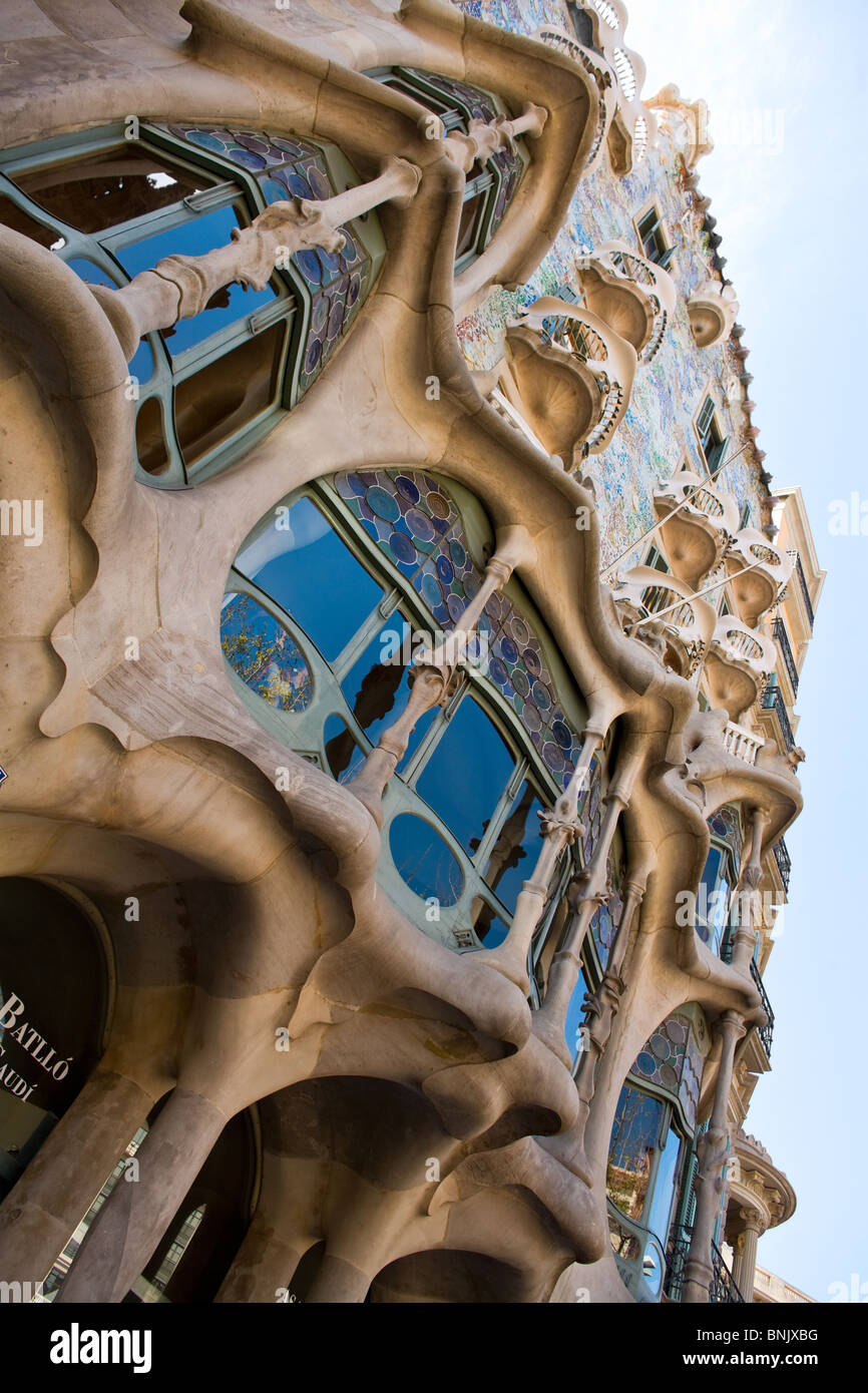 Detail of the facade of Casa Batllo, designed by architect Antoni Gaudi ...