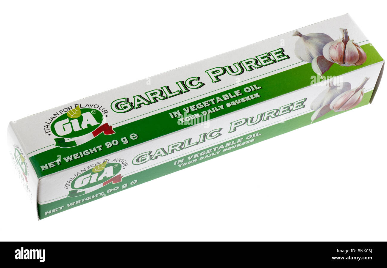 Boxed tube of Gia Garlic Puree Stock Photo - Alamy