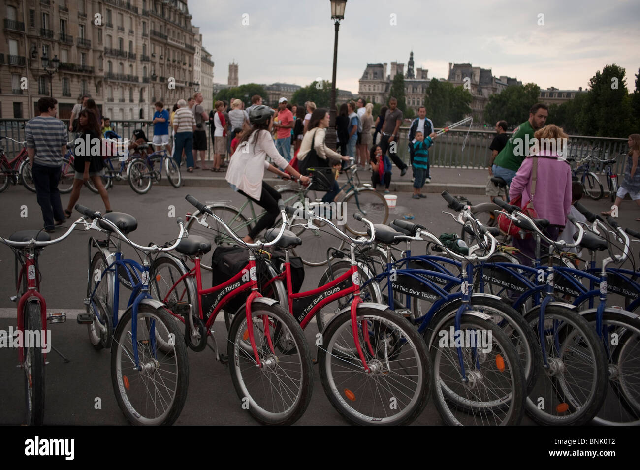 Paris Bicycle Tour, Crowd Adult Tourists Cycling Visiting on "Pont ...