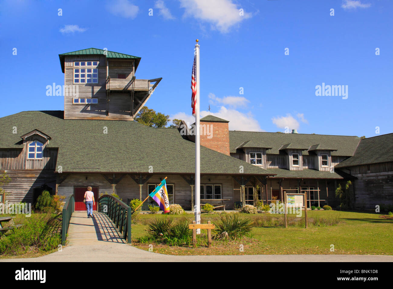 Tourist enters Core Sound Waterfowl Museum, Harkers Island, North ...