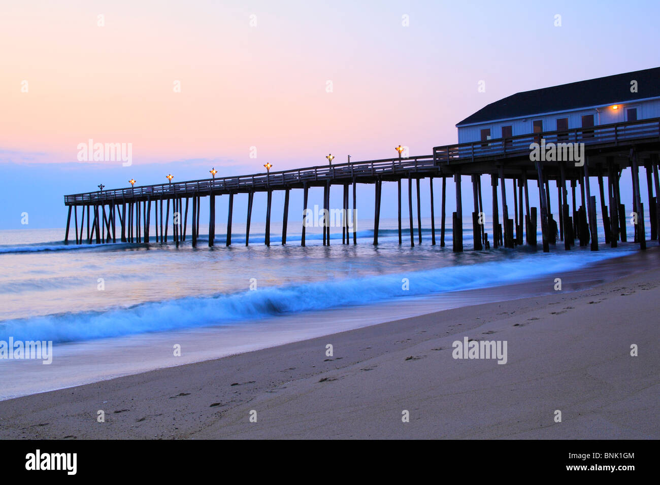 Fishing Pier at Sunrise, Kitty Hawk, North Carolina, USA Stock Photo ...