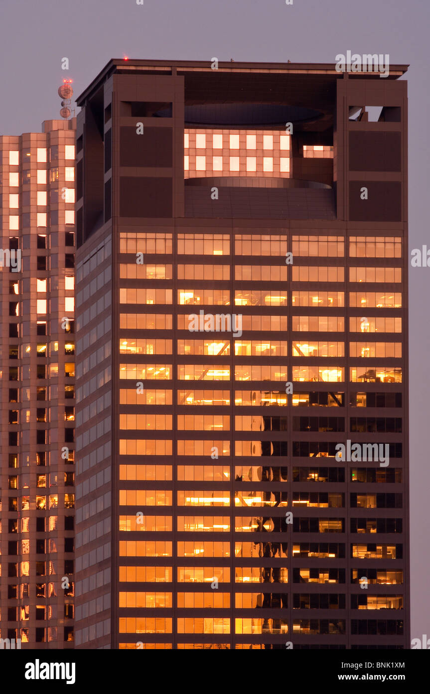 Texas, Houston. Downtown high-rise nightscape night skyline Stock Photo ...