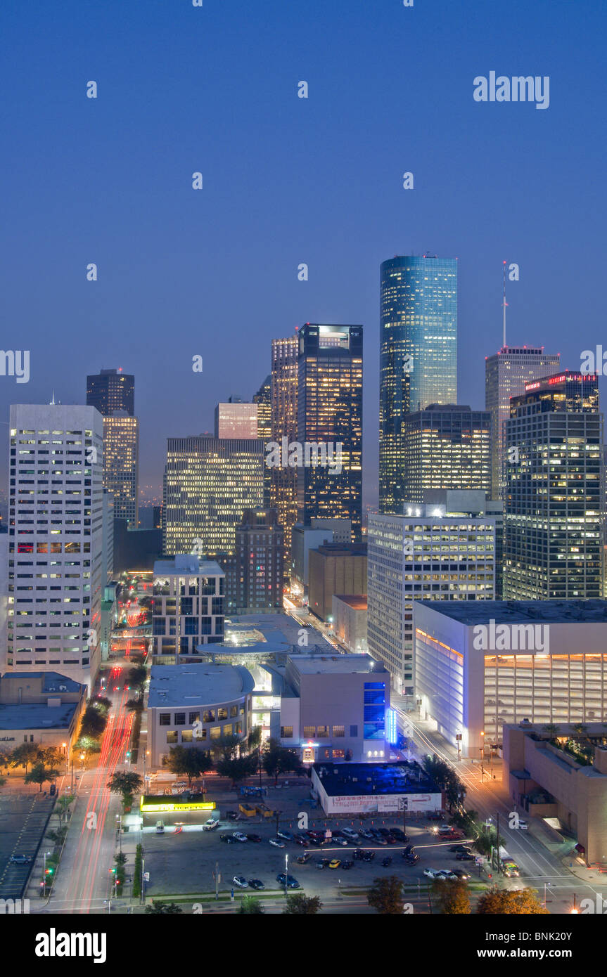 Texas, Houston. Downtown high-rise nightscape night skyline Stock Photo ...