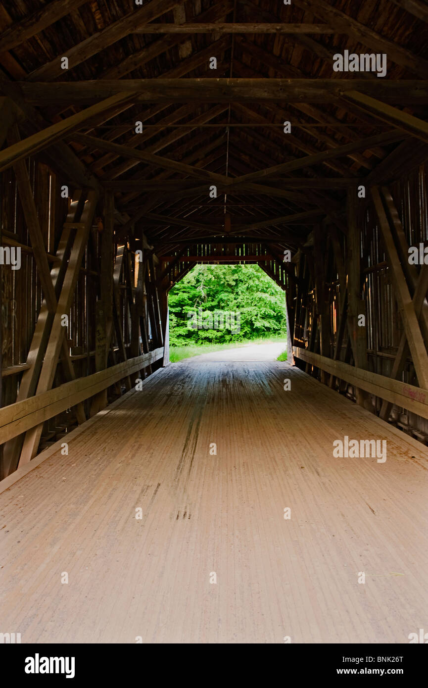 the inside structure of a wooden covered bridge Stock Photo - Alamy